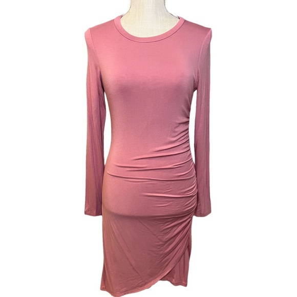 Dee Elly | Dresses | Dee Elly Side Ruched Long Sleeve Mini Dress Salmon ...